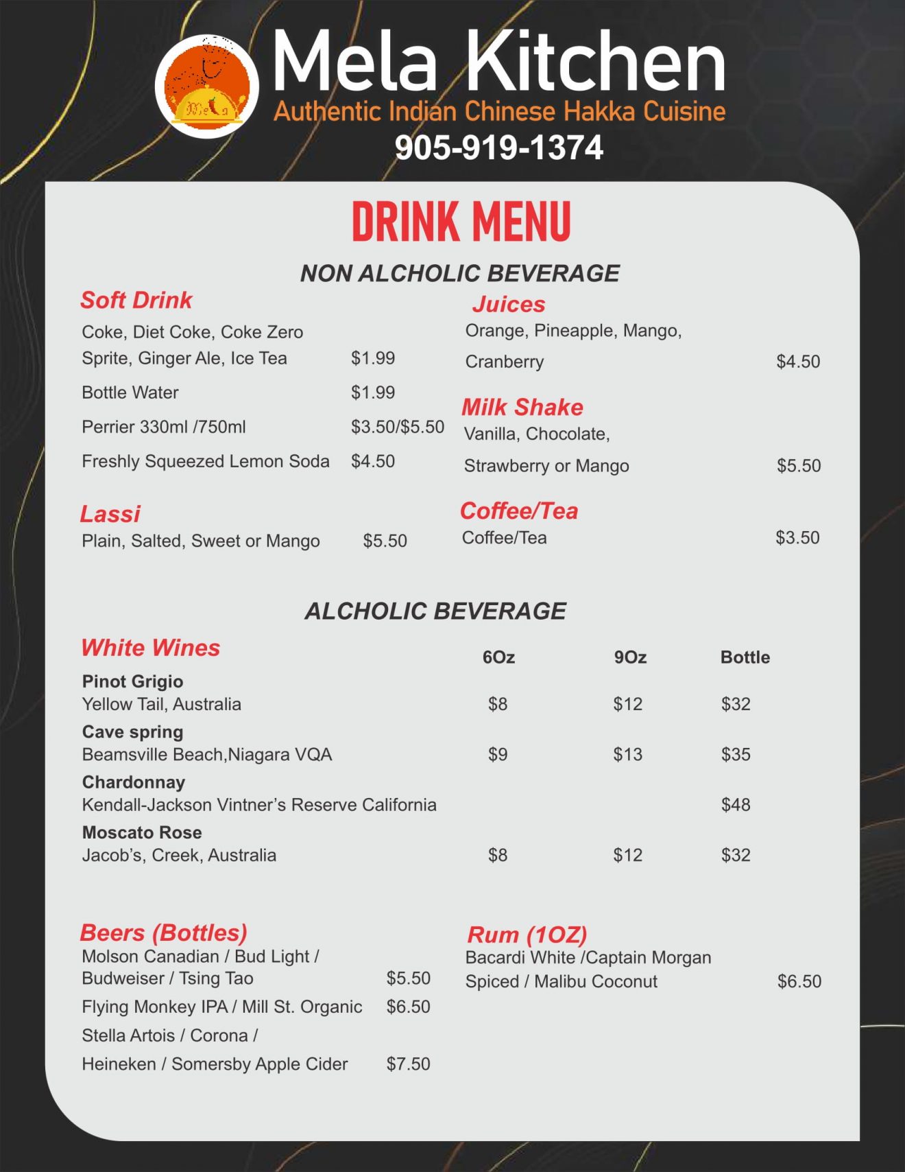 Menu - Mela Kitchen Authentic Indian Hakka and Chinese Cuisine Mississauga